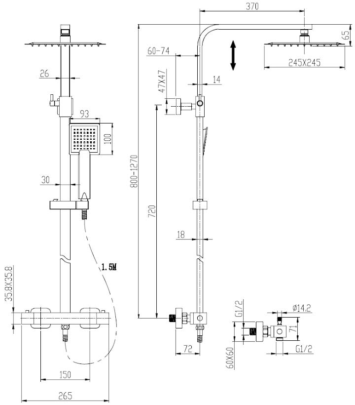 Architeckt Thermostatic Mixer Shower – Square Bar Valve with Square ...