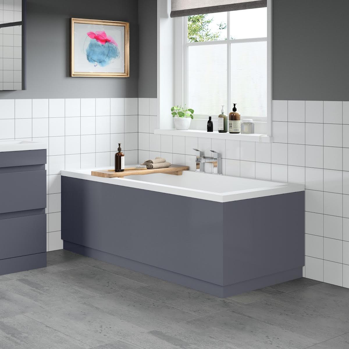 Artis Grey Gloss Bath Panel 1800mm - Side MDF