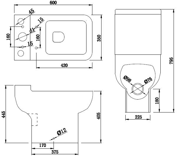 Affine Amelie Short Projection Corner Toilet & Soft Close Seat