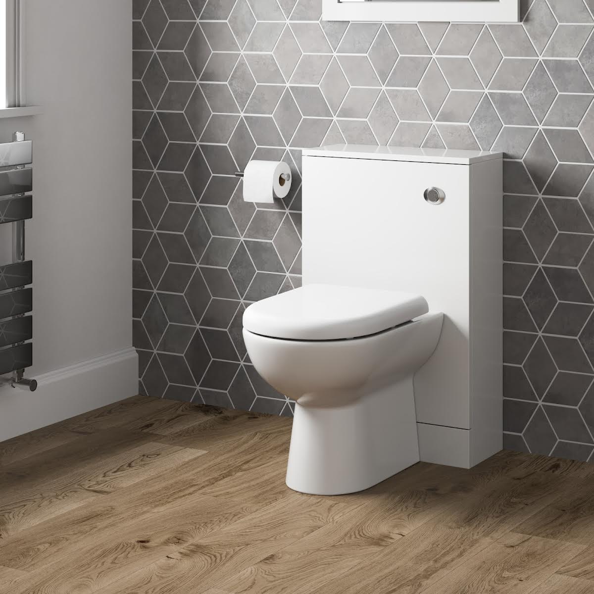 Artis White Gloss Concealed Toilet Unit & Saturn Toilet - 500mm