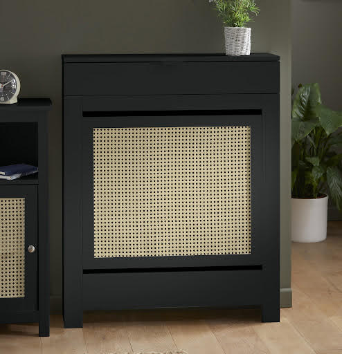 Vale Designs Rattan Black Radiator Cover - Small with Drawer
