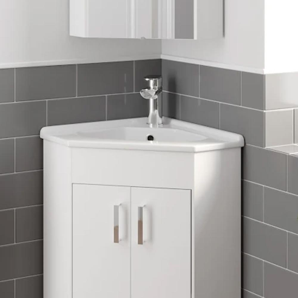 Affine White Gloss Recessed Corner Basin - 585mm