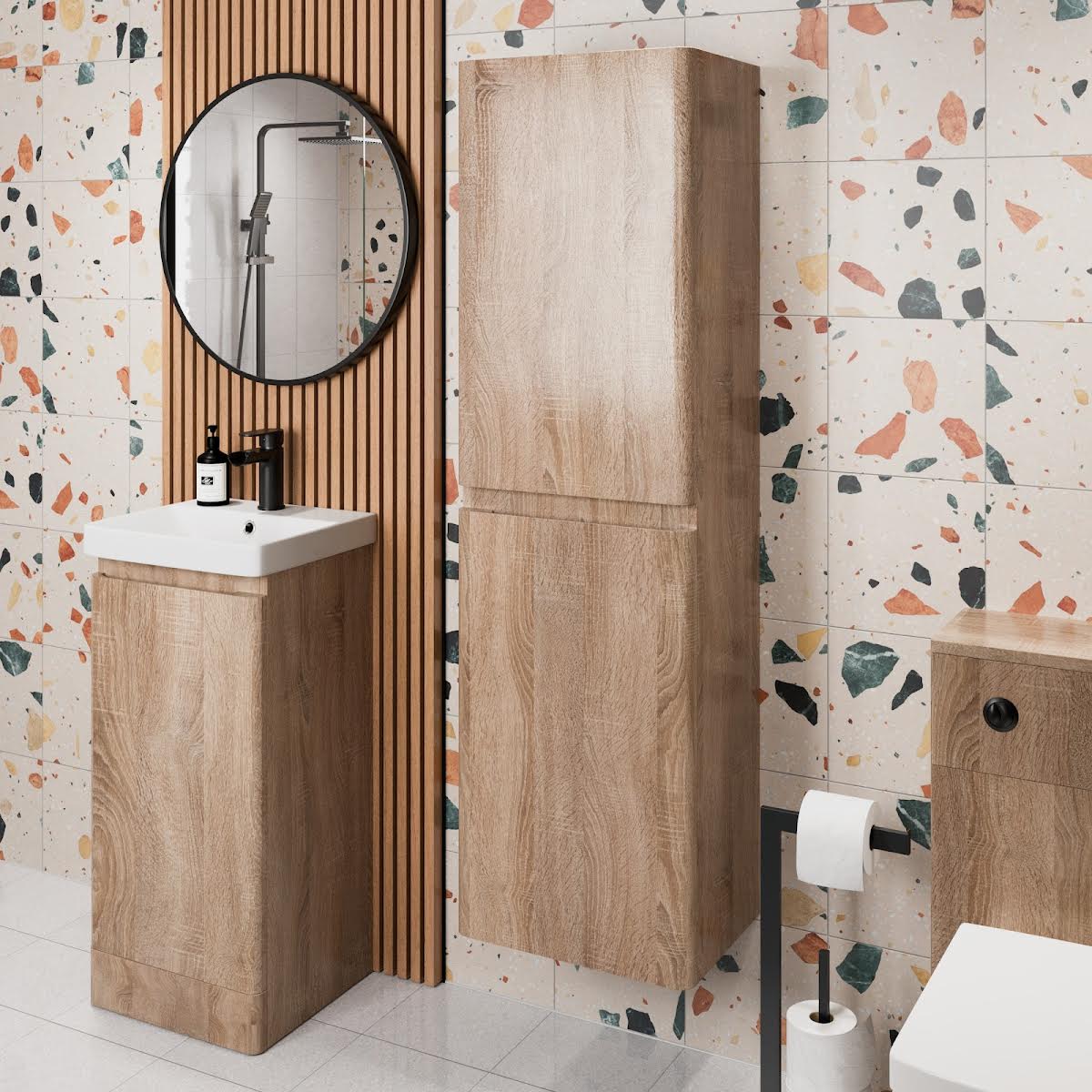 Regis Forma Wood Wall Hung Tall Bathroom Cabinet - 1400 x 400mm