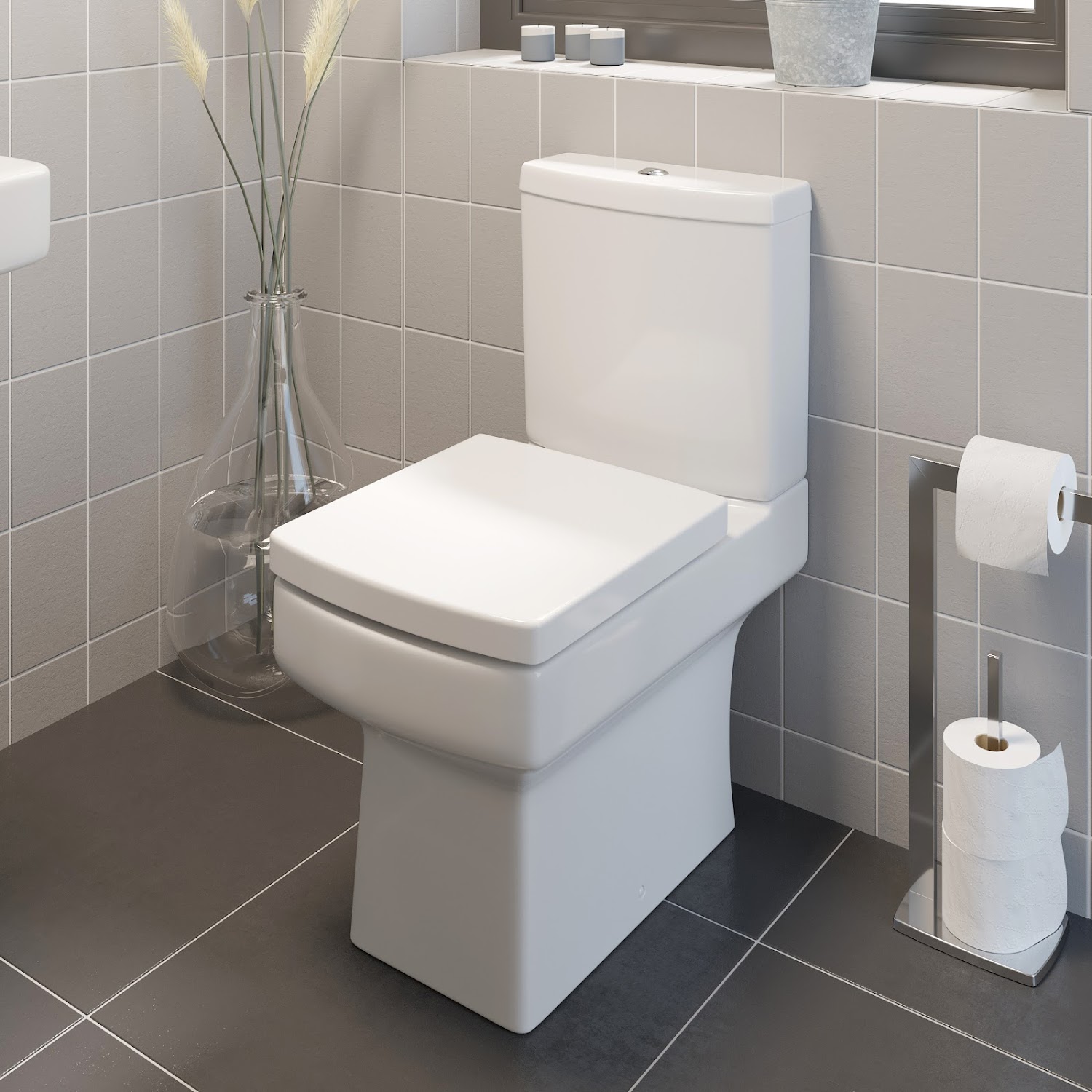 Square Close Coupled Toilet Modern Bathroom White Ceramic Soft Close ...