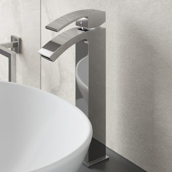 Mono High Rise Tall Basin Sink Mixer Tap Curved Spout Single Lever ...