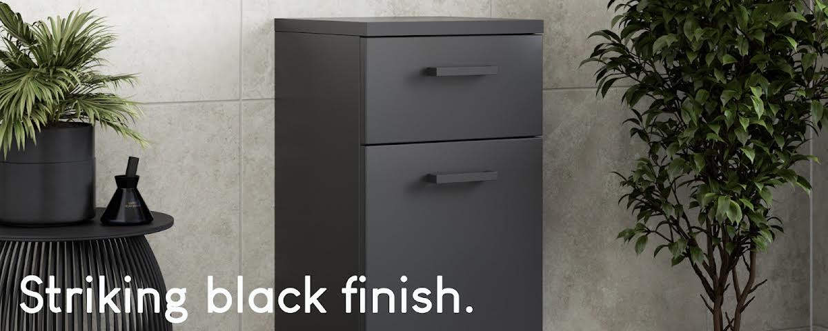Alpine Black Freestanding Laundry Bathroom Storage Unit - 300mm