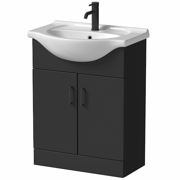 Alpine Black Freestanding Vanity Unit with Basin - 650mm