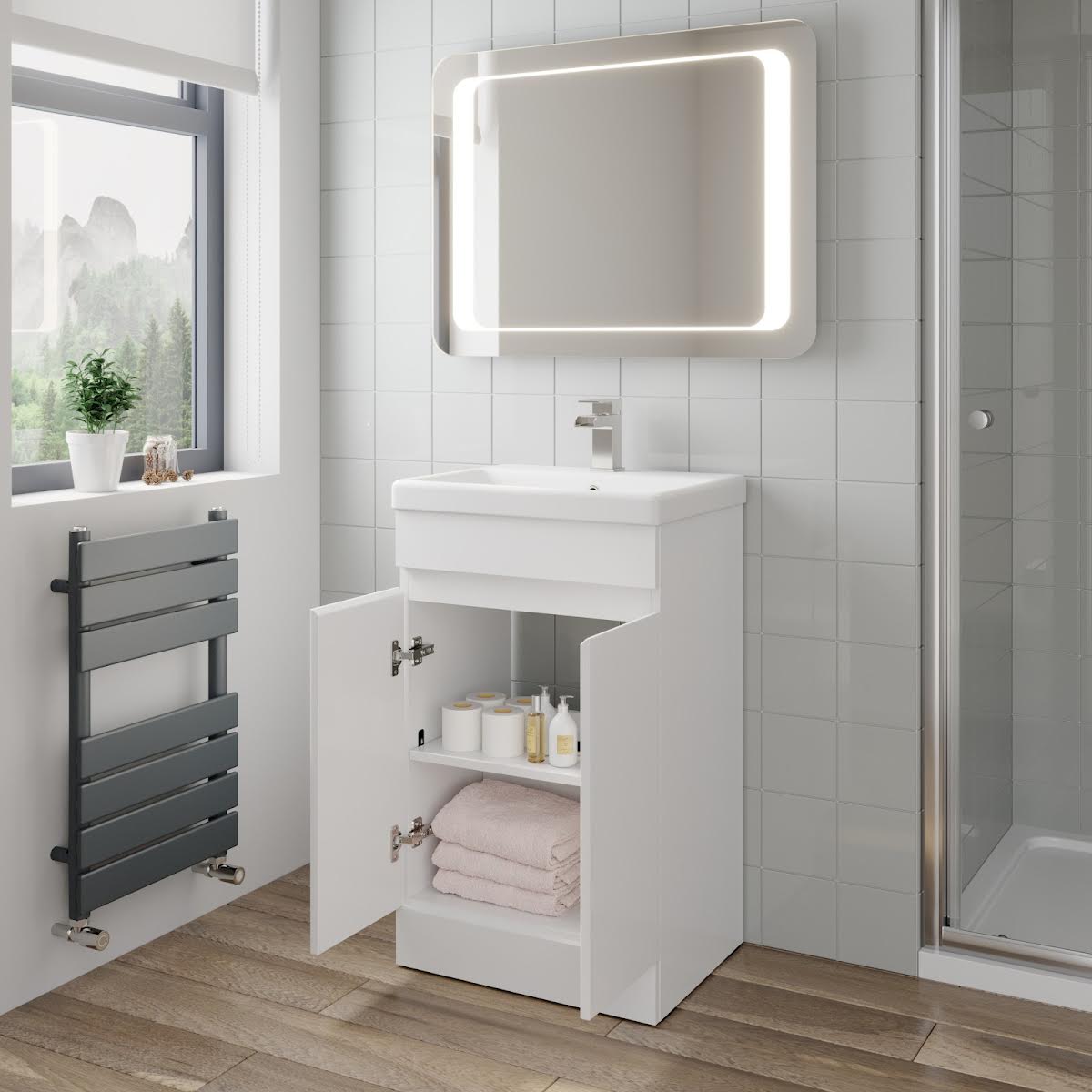 Artis Centro Flat Pack Gloss White Vanity Unit & Basin - 500mm