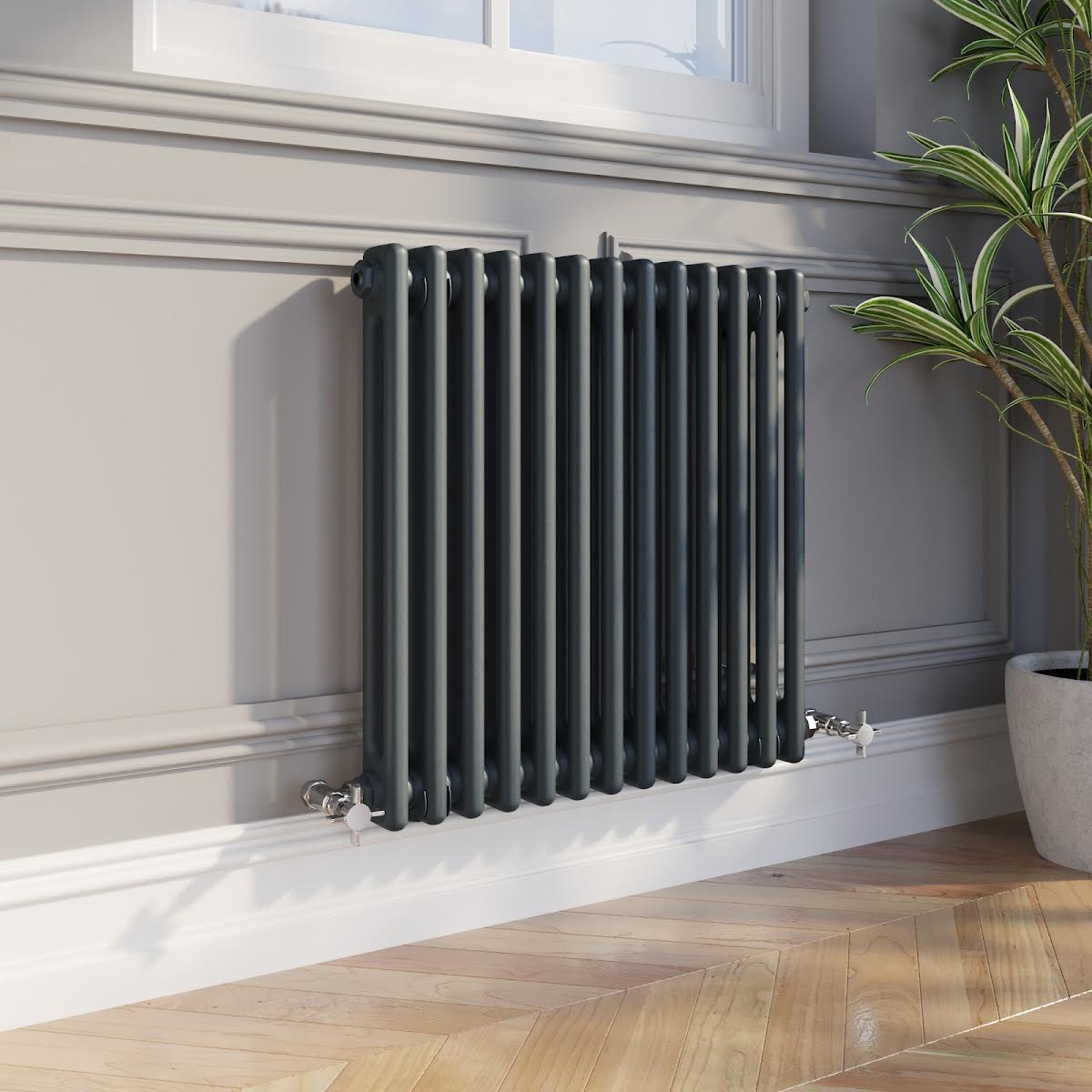 Park Lane Traditional Colosseum Double Bar Column Radiator Anthracite ...