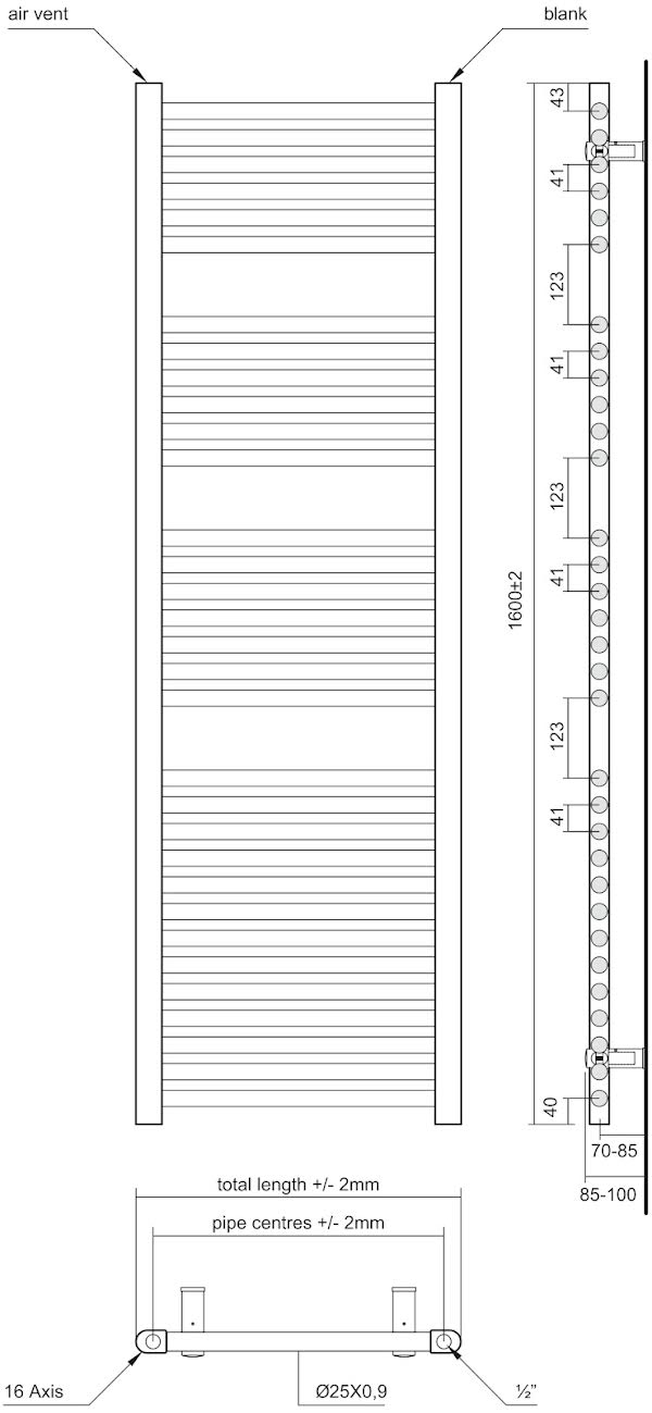 Towelrads Pisa Towel Radiator Black - 1600 x 400mm